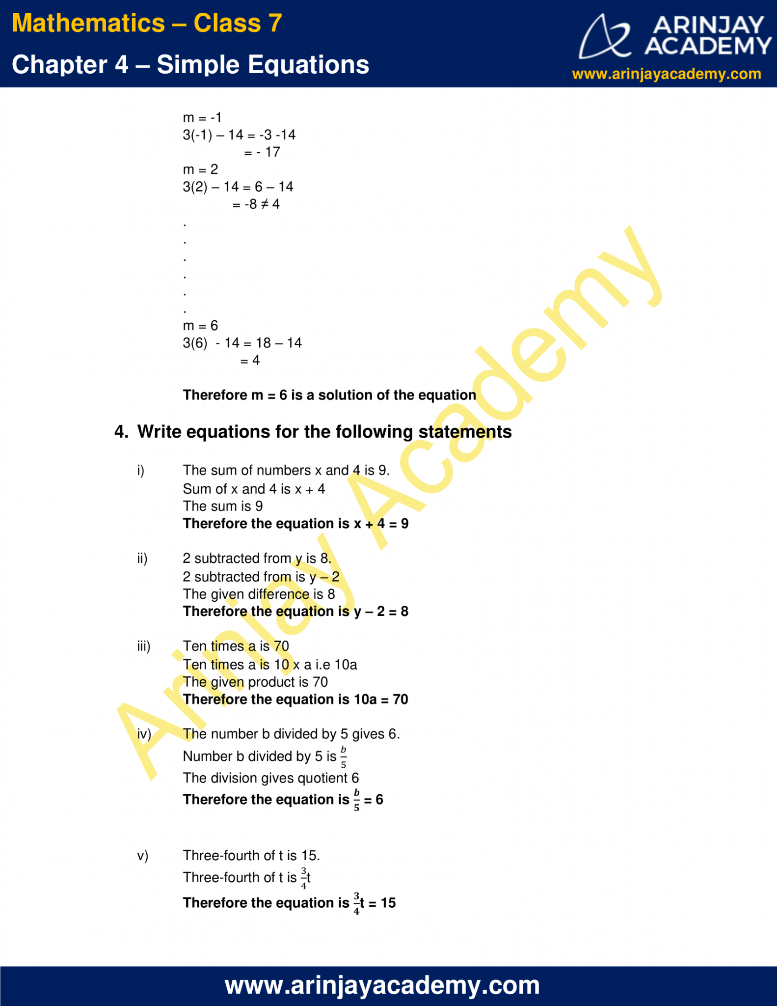 NCERT Solutions for Class 7 Maths Chapter 4 - Simple Equations