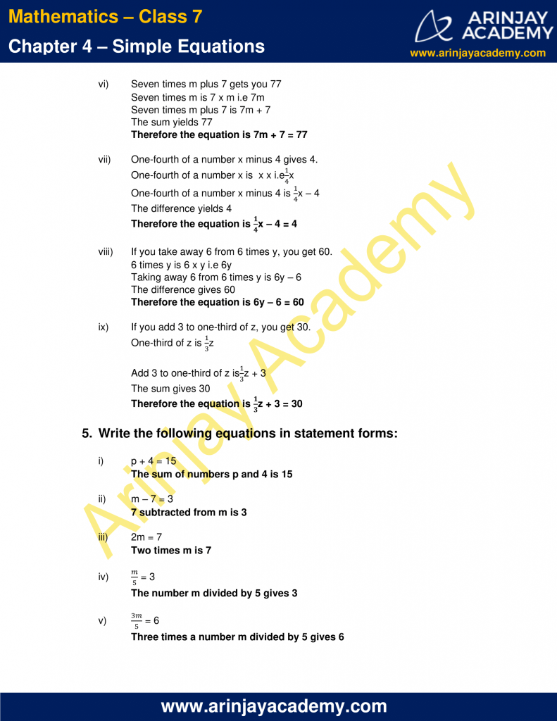 NCERT Solutions for Class 7 Maths Chapter 4 - Simple Equations
