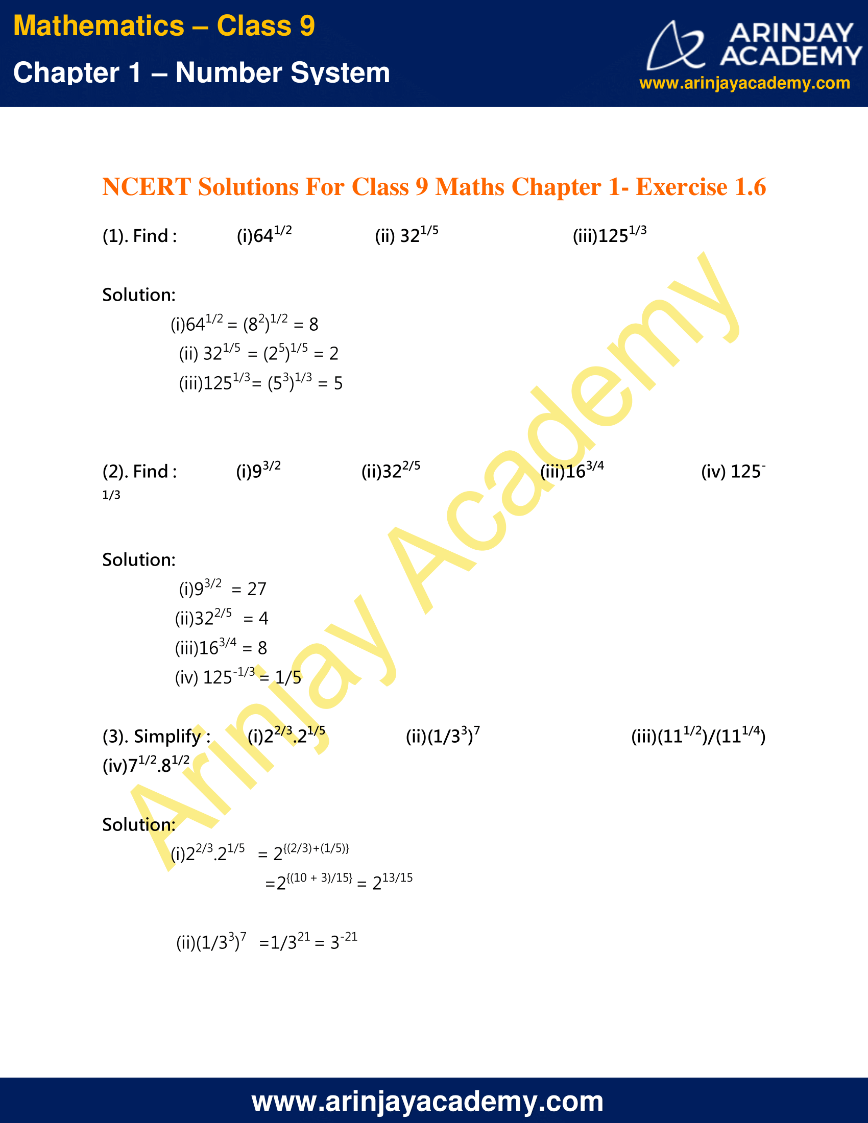 NCERT Solutions For Class 9 Maths Chapter 1 Exercise 1 6 Number System NCERT Solutions For Class 9 Maths Chapter 1 Exercise 1 6 Number System