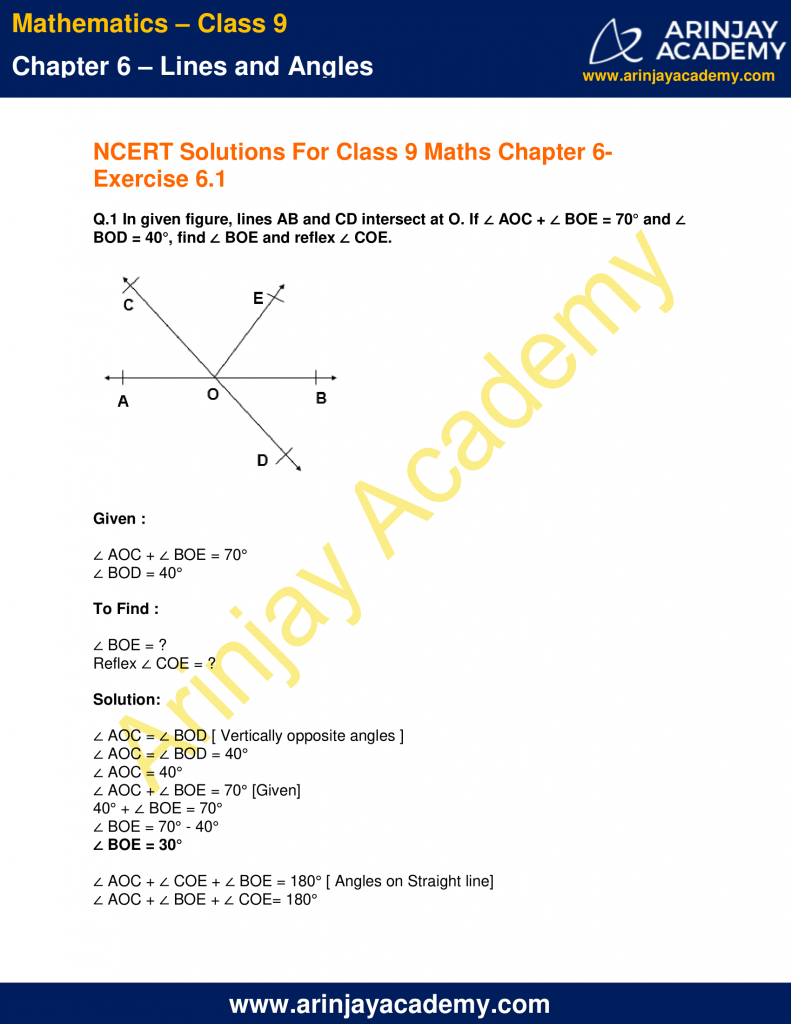 NCERT Solutions For Class 9 Maths Chapter 6 Exercise 6 1 Lines And Angles NCERT Solutions For Class 9 Maths Chapter 6 Exercise 6 1 Lines And Angles