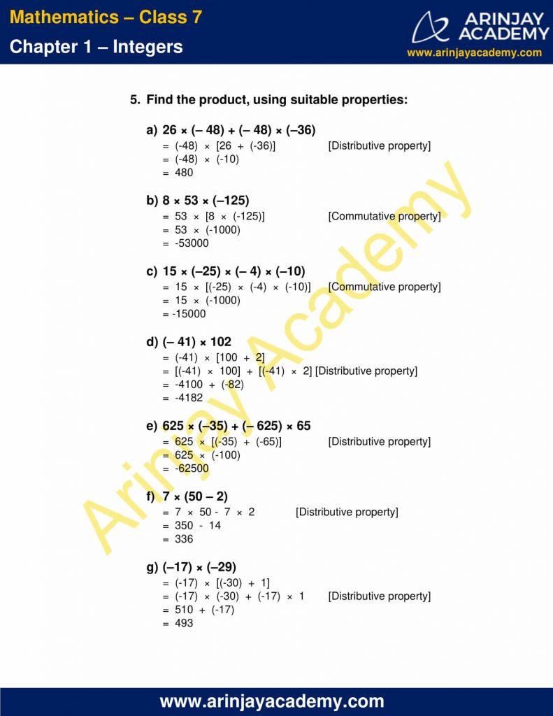 NCERT Solutions for Class 7 Maths Chapter 1 Integers - Arinjay Academy