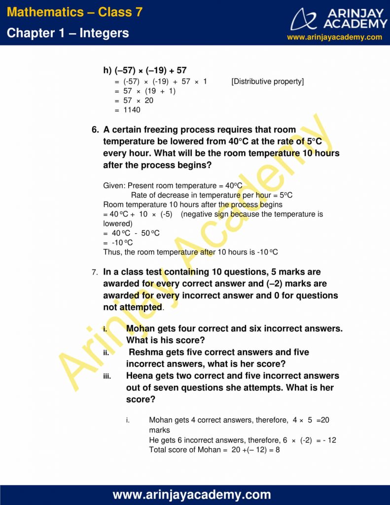 NCERT Solutions for Class 7 Maths Chapter 1 Integers - Arinjay Academy