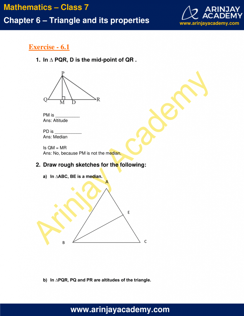 NCERT Solutions for Class 7 Maths Chapter 6 - Triangle and its properties