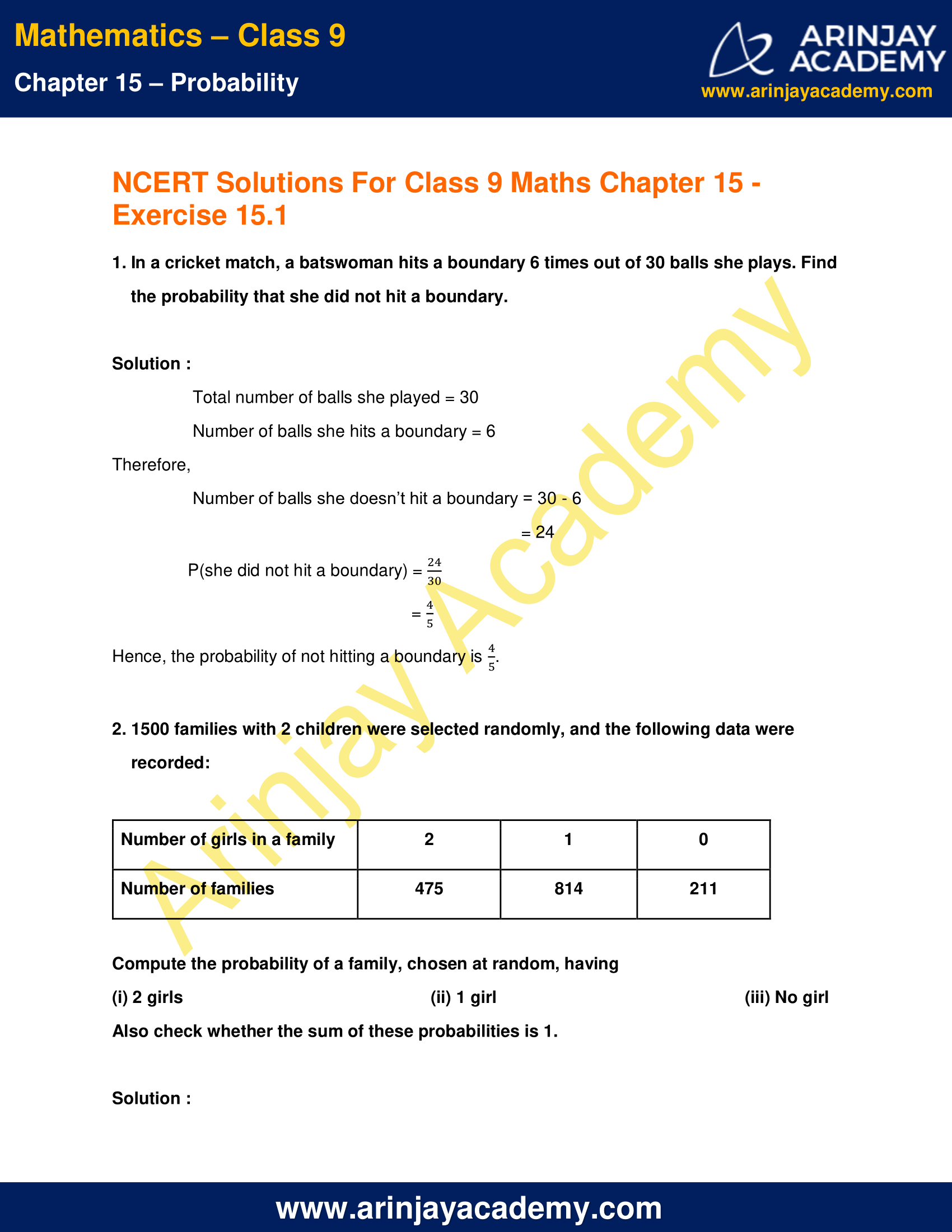NCERT Solutions For Class 9 Maths Chapter 15 Exercise 15 1 Probability NCERT Solutions For Class 9 Maths Chapter 15 Exercise 15 1 Probability