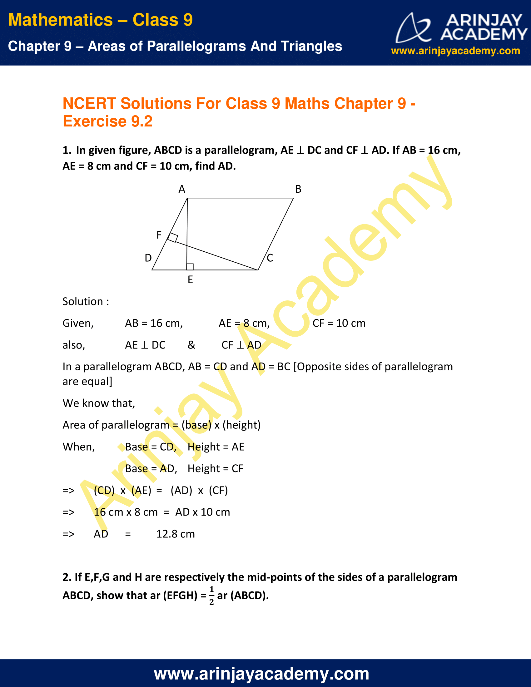 NCERT Solutions For Class 9 Maths Chapter 9 Exercise 9 2