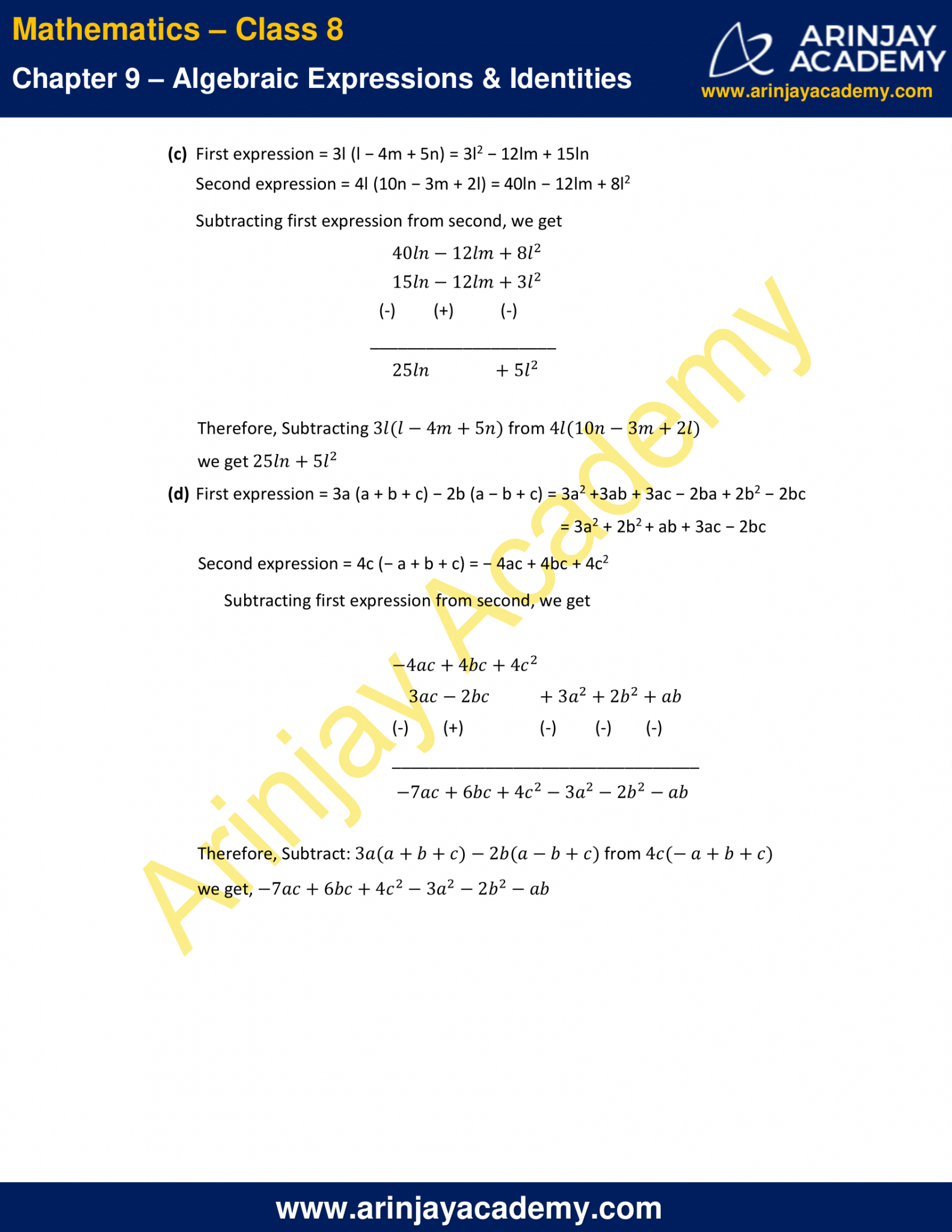 NCERT Solutions For Class 8 Maths Chapter 9 Exercise 9 3 Algebraic