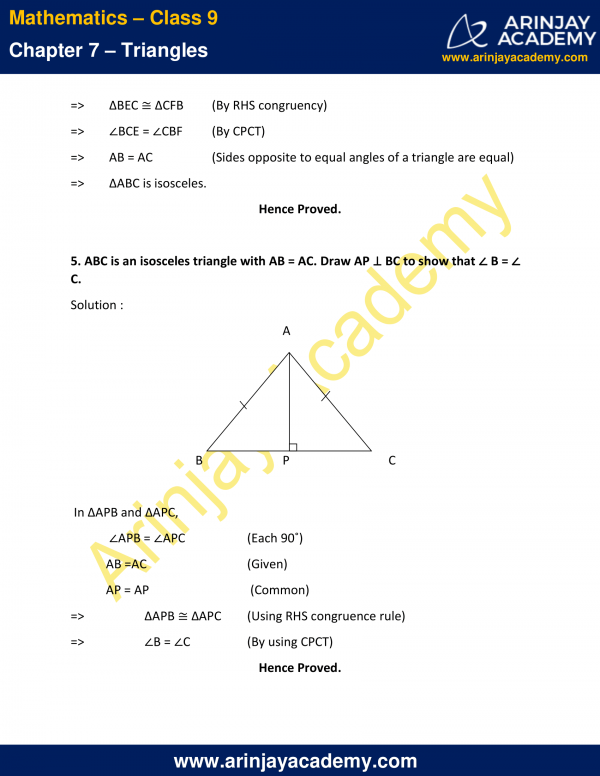 NCERT Solutions for Class 9 Maths Chapter 7 Exercise 7.3 - Triangles