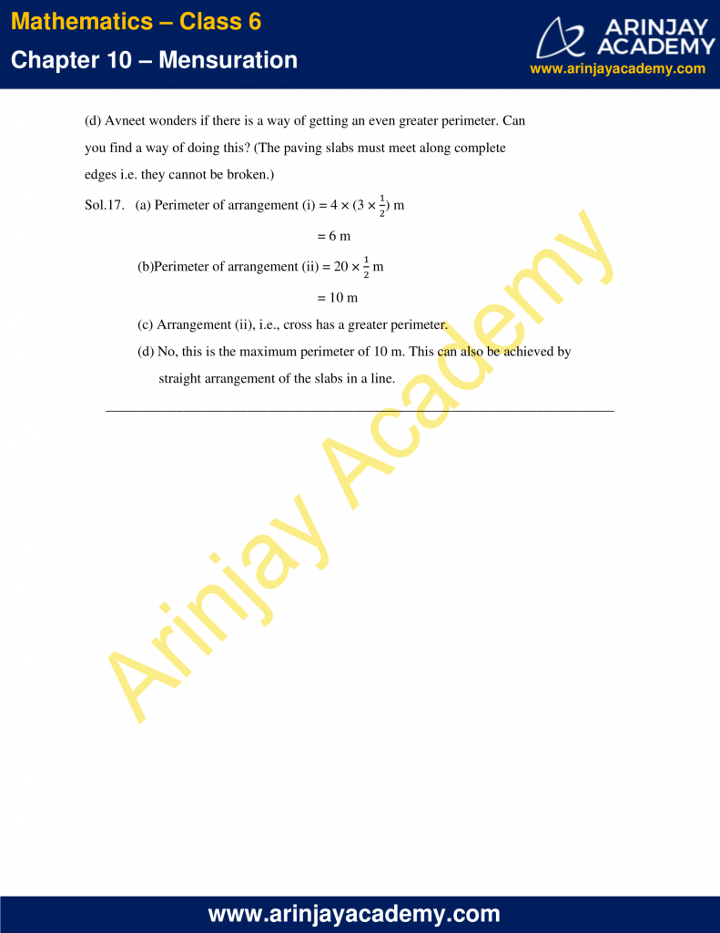 NCERT Solutions for Class 6 Maths Chapter 10 - Mensuration Excercises