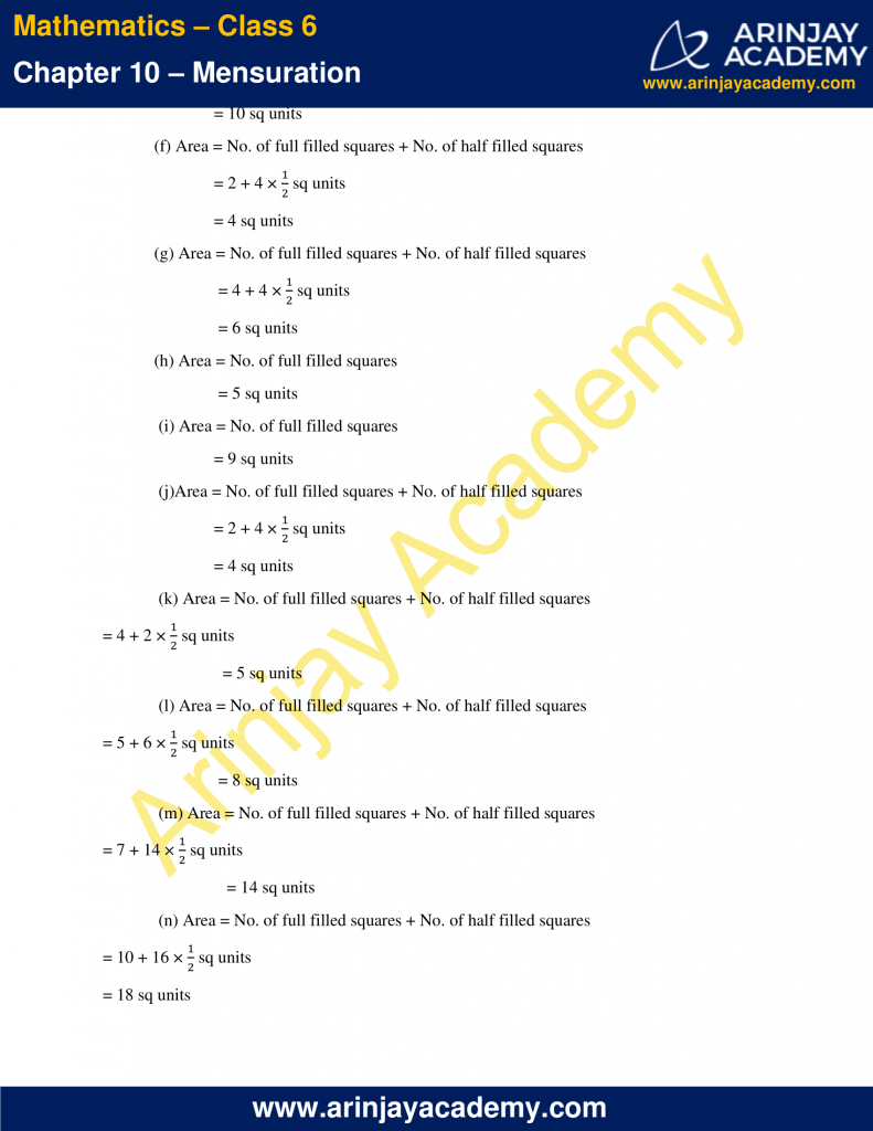 NCERT Solutions for Class 6 Maths Chapter 10 - Mensuration Excercises