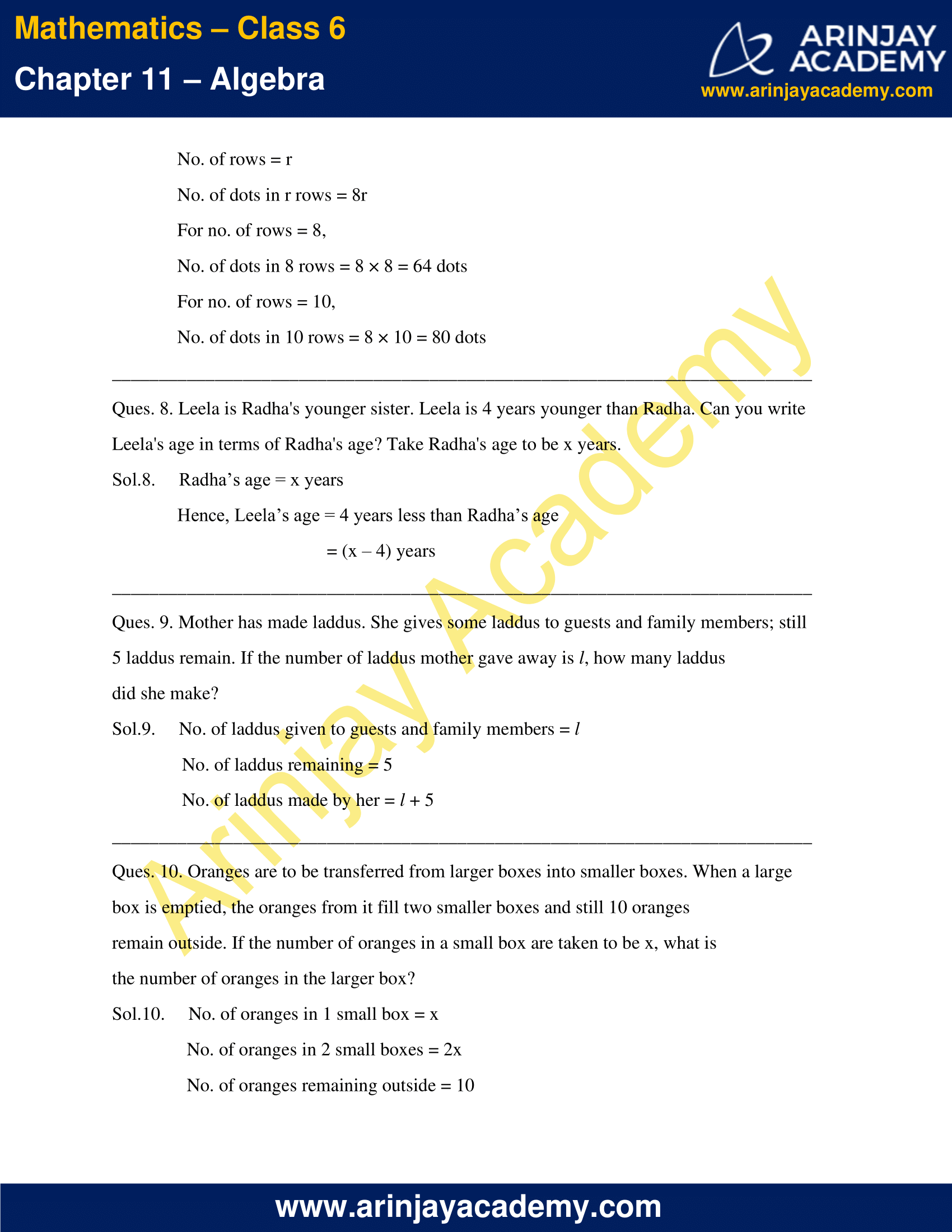 NCERT Solutions For Class 6 Maths Chapter 11 Algebra