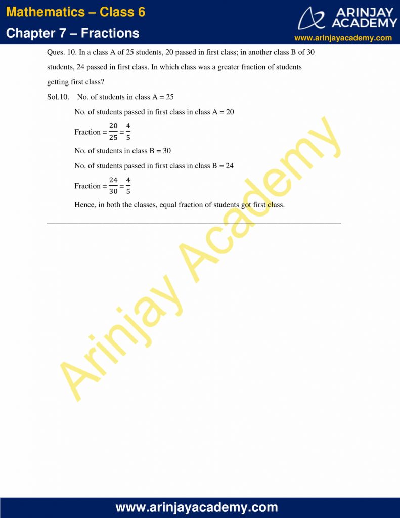 NCERT Solutions for Class 6 Maths Chapter 7 - Fractions