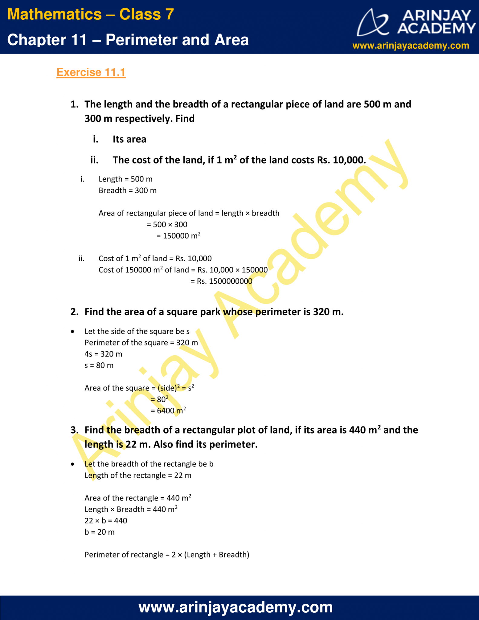 NCERT Solutions for Class 7 Maths Chapter 11 - Perimeter and Area