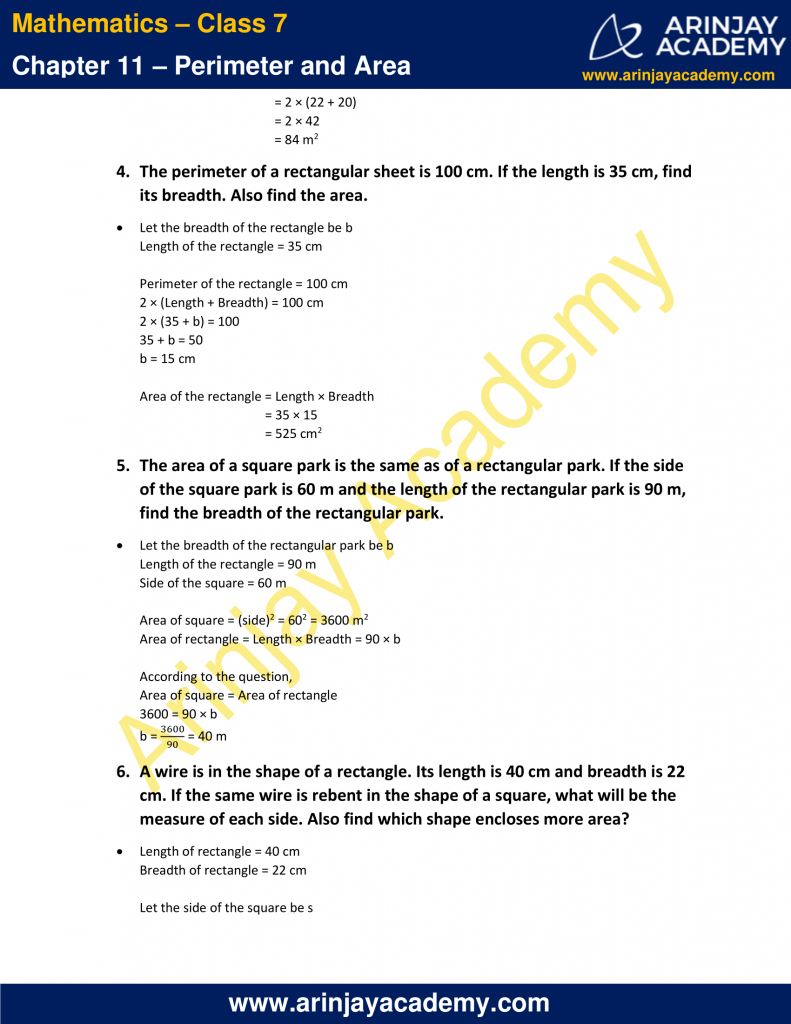 NCERT Solutions for Class 7 Maths Chapter 11 - Perimeter and Area