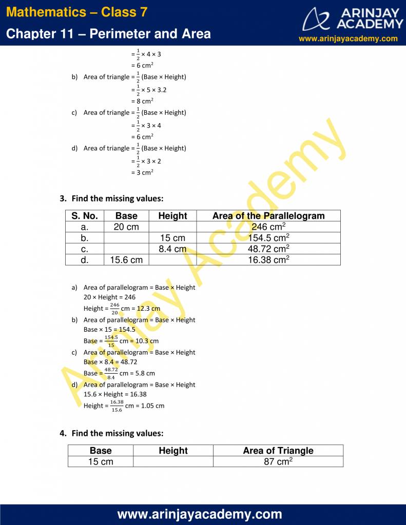 NCERT Solutions for Class 7 Maths Chapter 11 - Perimeter and Area