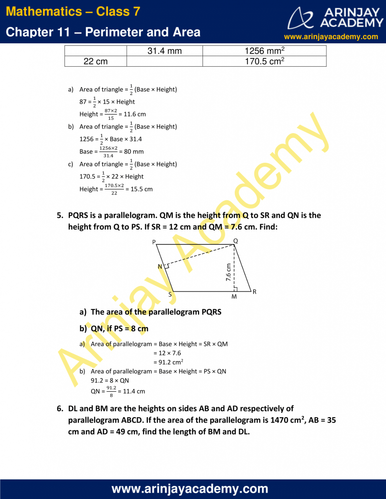 NCERT Solutions for Class 7 Maths Chapter 11 - Perimeter and Area