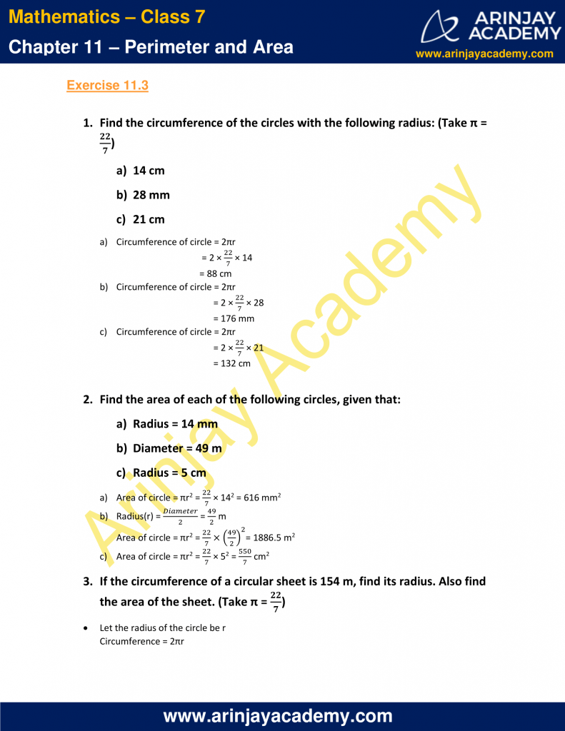 NCERT Solutions for Class 7 Maths Chapter 11 - Perimeter and Area