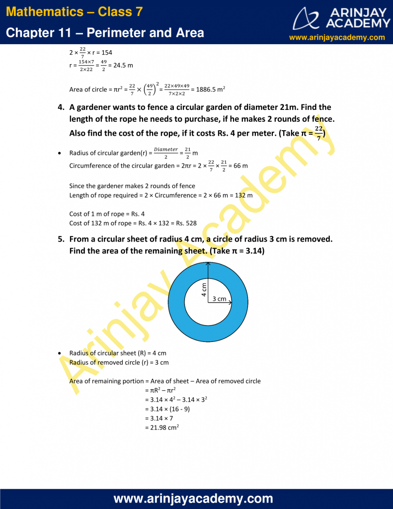 NCERT Solutions for Class 7 Maths Chapter 11 - Perimeter and Area