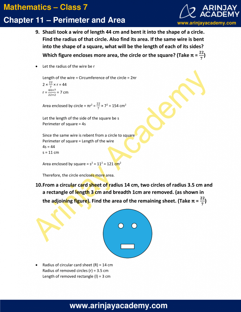 NCERT Solutions for Class 7 Maths Chapter 11 - Perimeter and Area