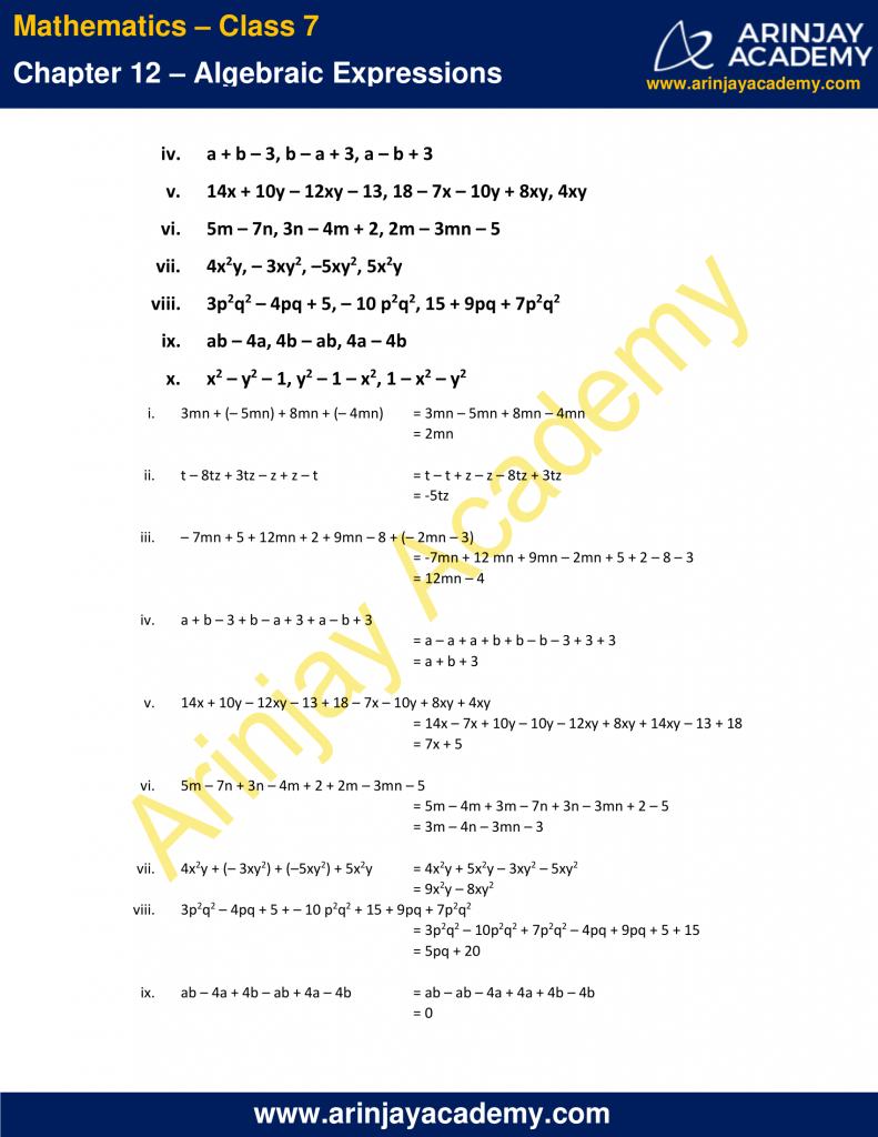 NCERT Solutions for Class 7 Maths Chapter 12 - Algebraic Expressions