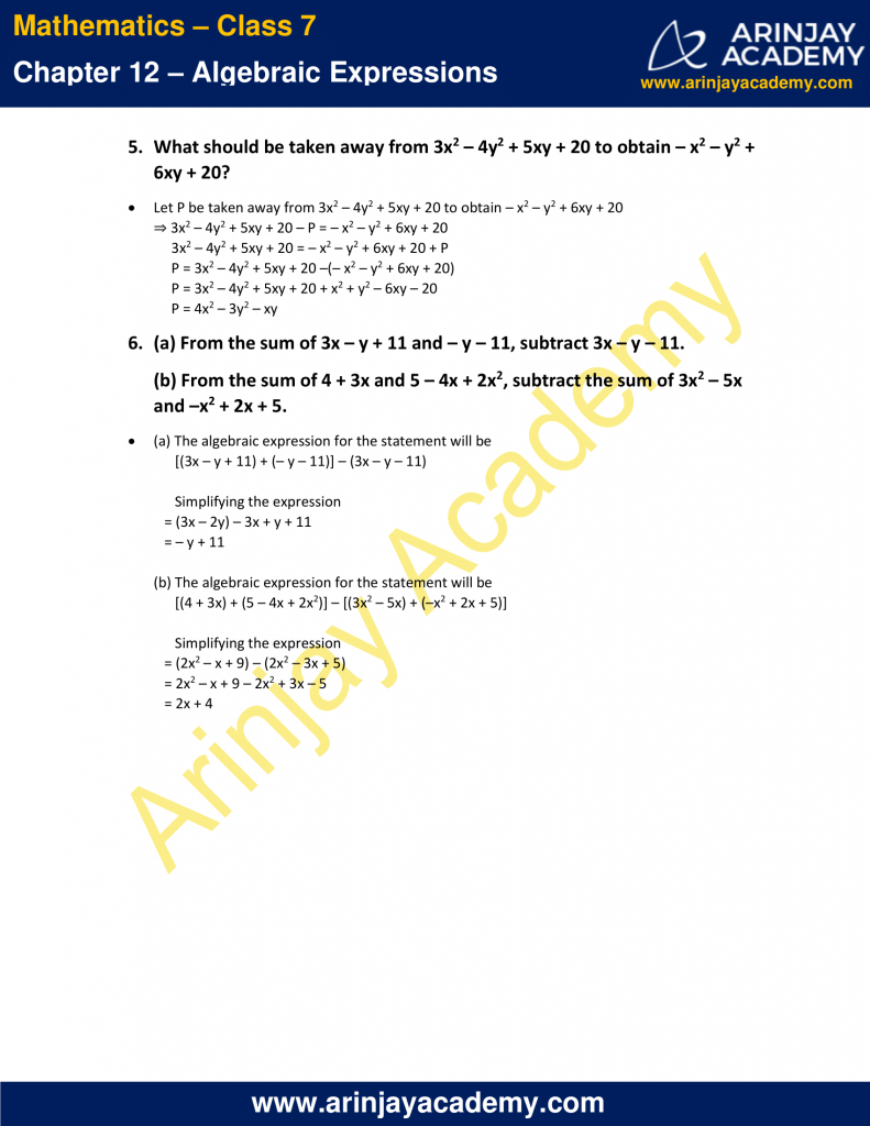 NCERT Solutions for Class 7 Maths Chapter 12 - Algebraic Expressions