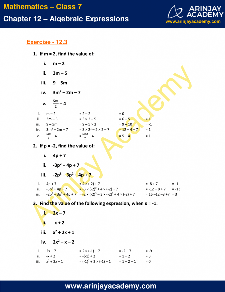 NCERT Solutions for Class 7 Maths Chapter 12 - Algebraic Expressions