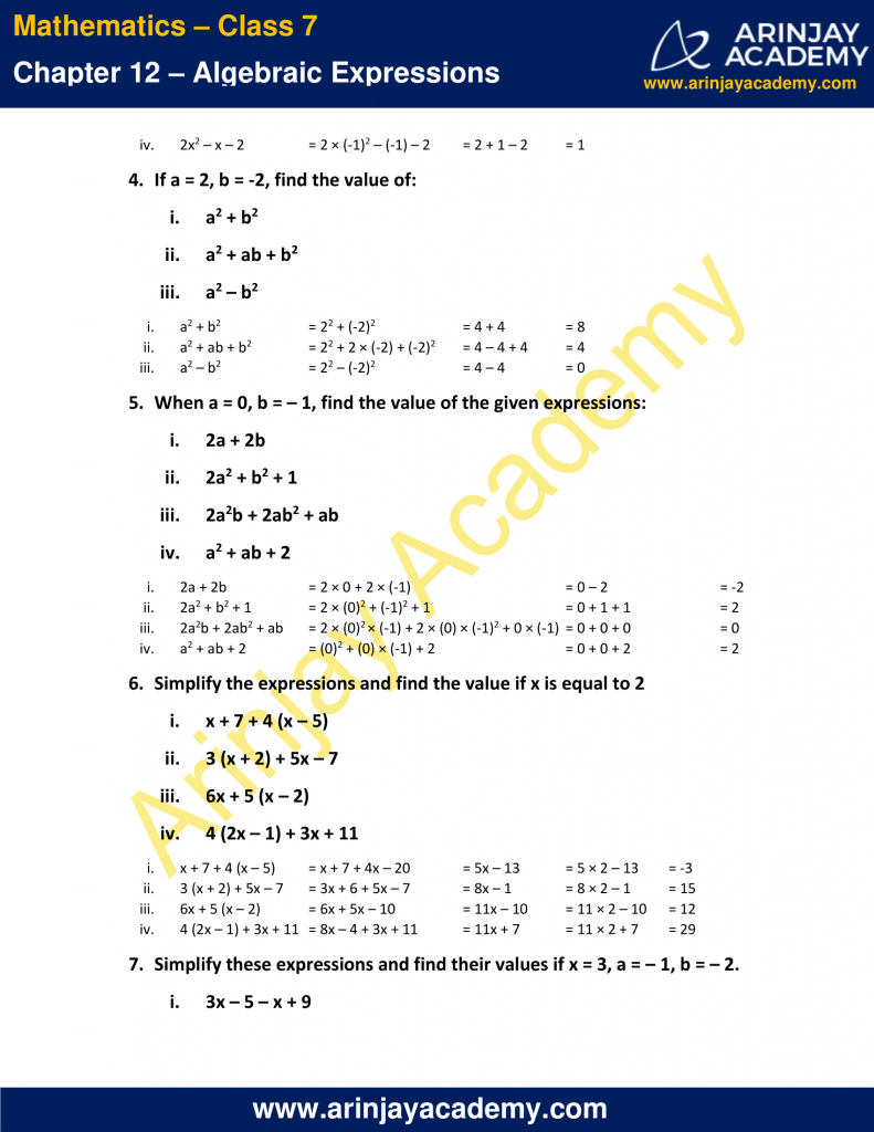NCERT Solutions for Class 7 Maths Chapter 12 - Algebraic Expressions