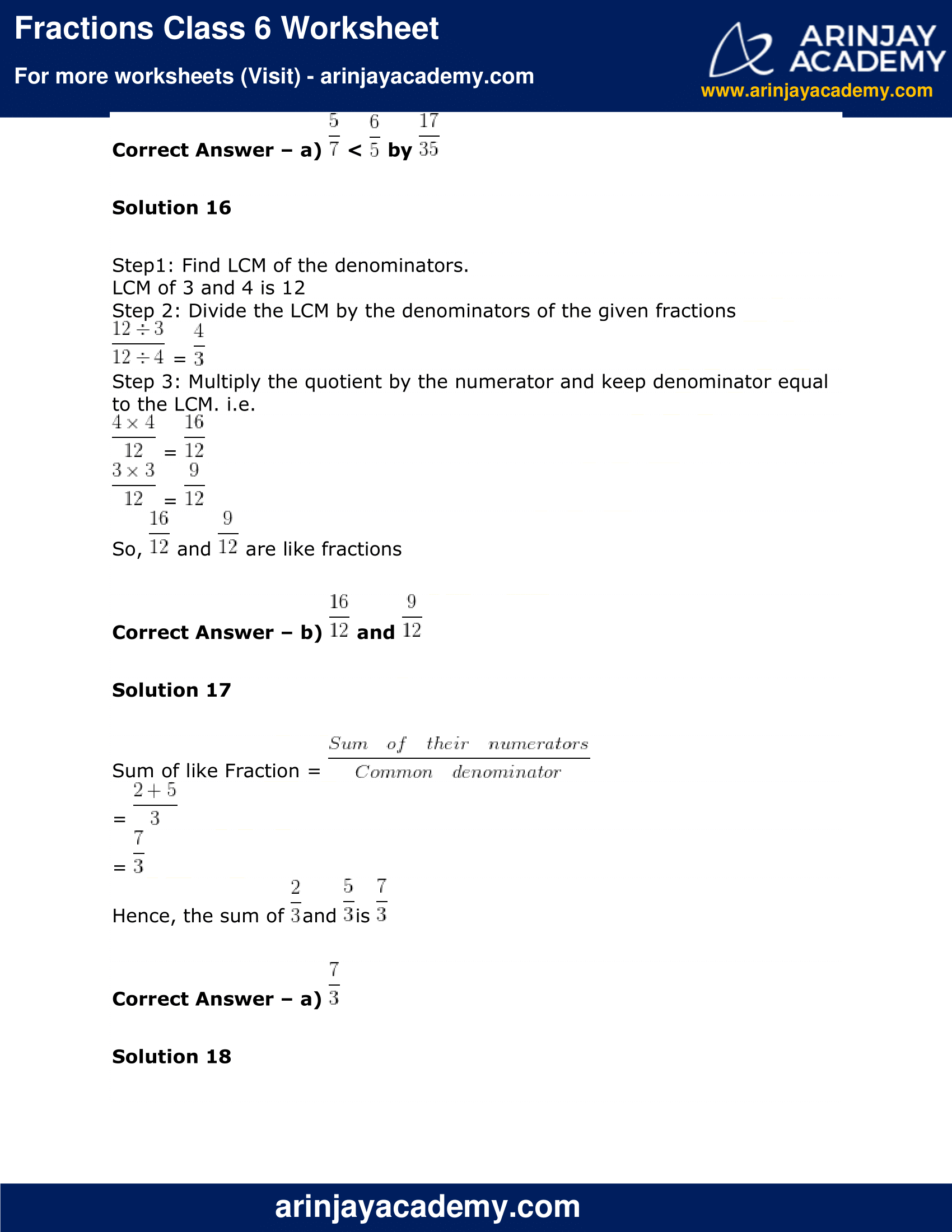 Fractions Class 6 Worksheet Maths Arinjay Academy Fractions Class 6 Worksheet Maths Arinjay Academy