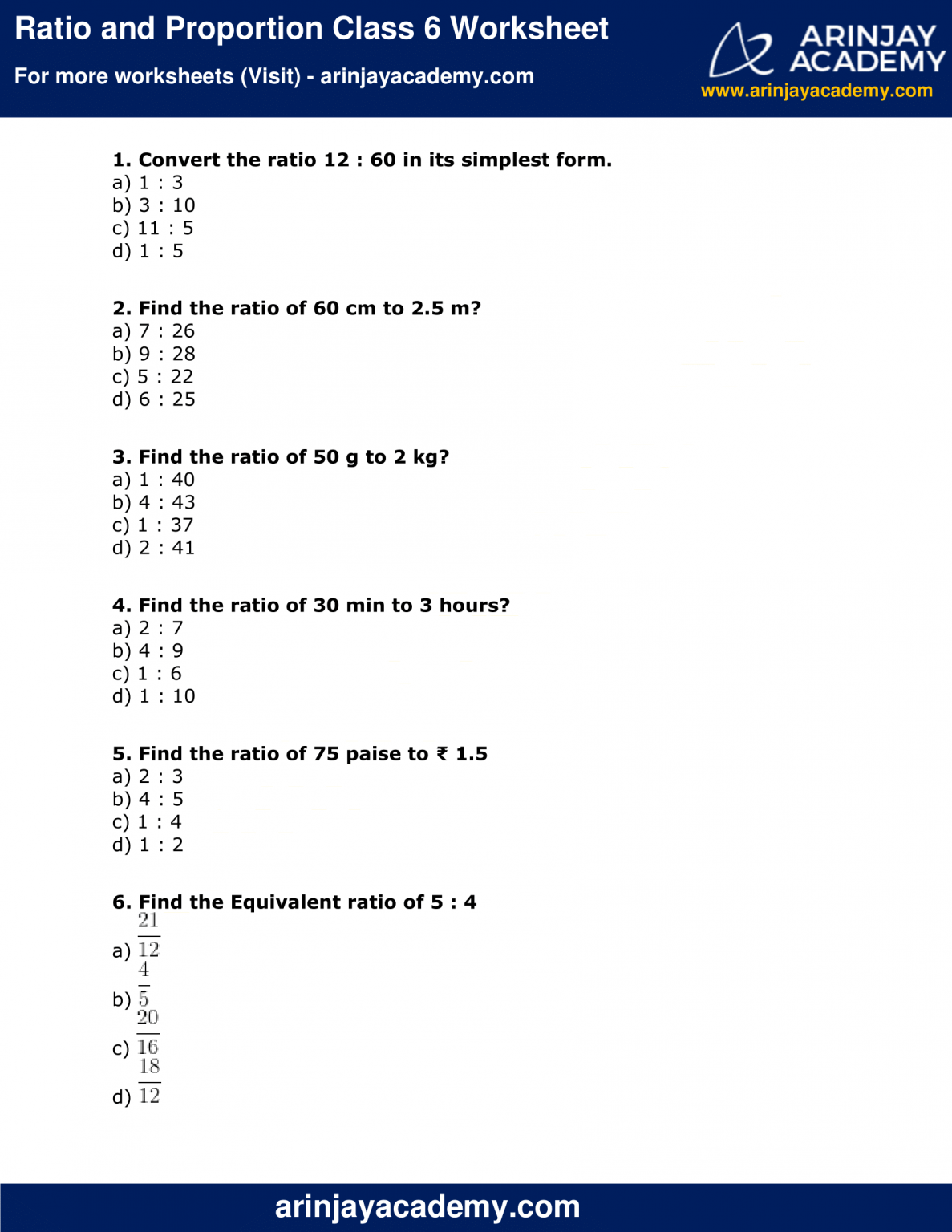 Ratio And Proportion Class 6 Worksheet Arinjay Academy Ratio And Proportion Class 6 Worksheet Arinjay Academy