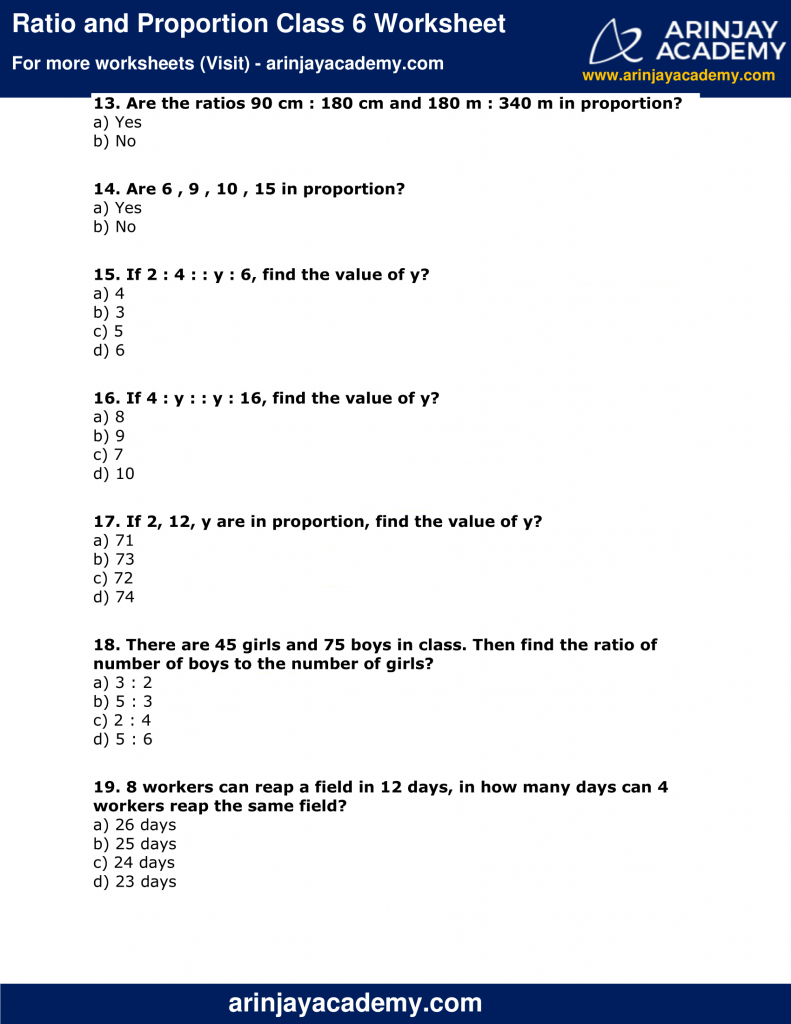 Ratio And Proportion Class 6 Worksheet Arinjay Academy Ratio And Proportion Class 6 Worksheet Arinjay Academy