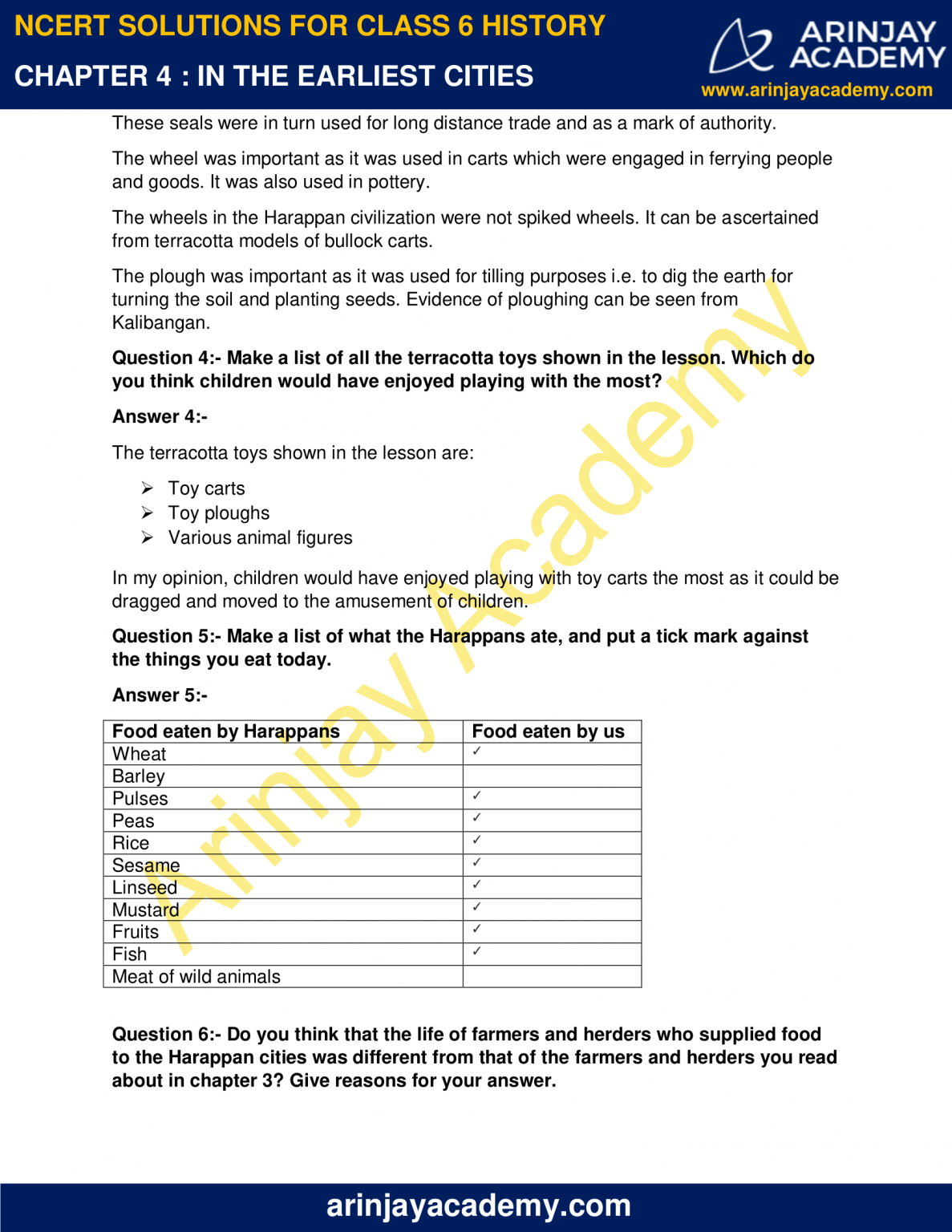 NCERT Solutions For Class 6 History Chapter 4 In The Earliest Cities NCERT Solutions For Class 6 History Chapter 4 In The Earliest Cities