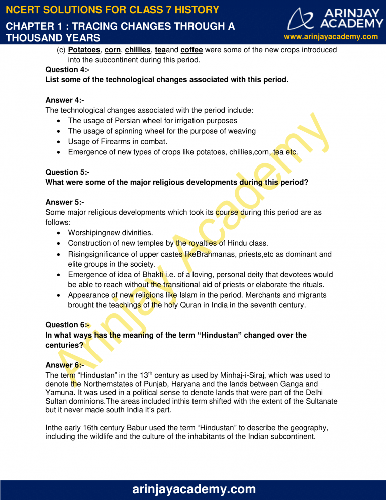 NCERT Solutions For Class 7 History Chapter 1 Arinjay Academy NCERT Solutions For Class 7 History Chapter 1 Arinjay Academy