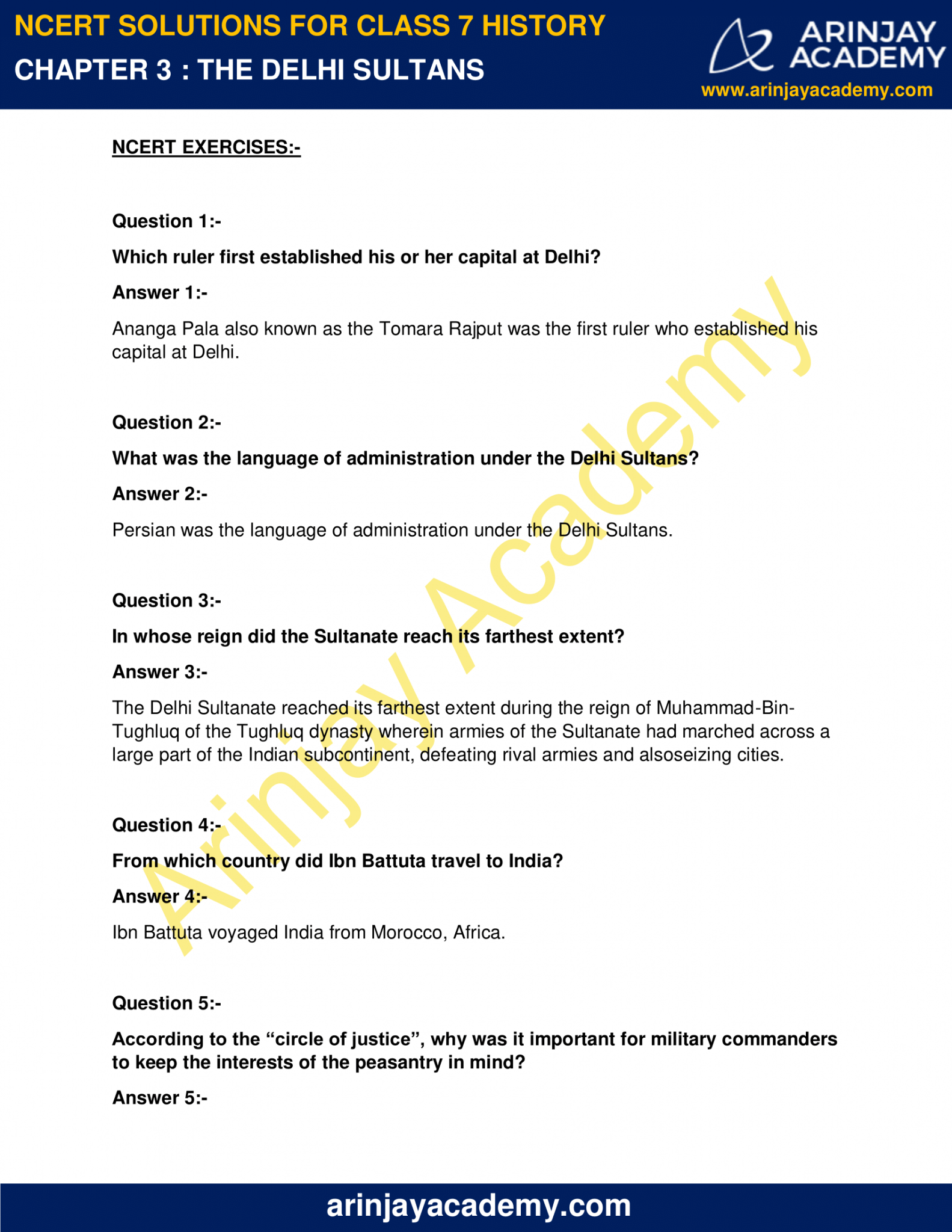 NCERT Solutions For Class 7 History Chapter 3 The Delhi Sultans NCERT Solutions For Class 7 History Chapter 3 The Delhi Sultans