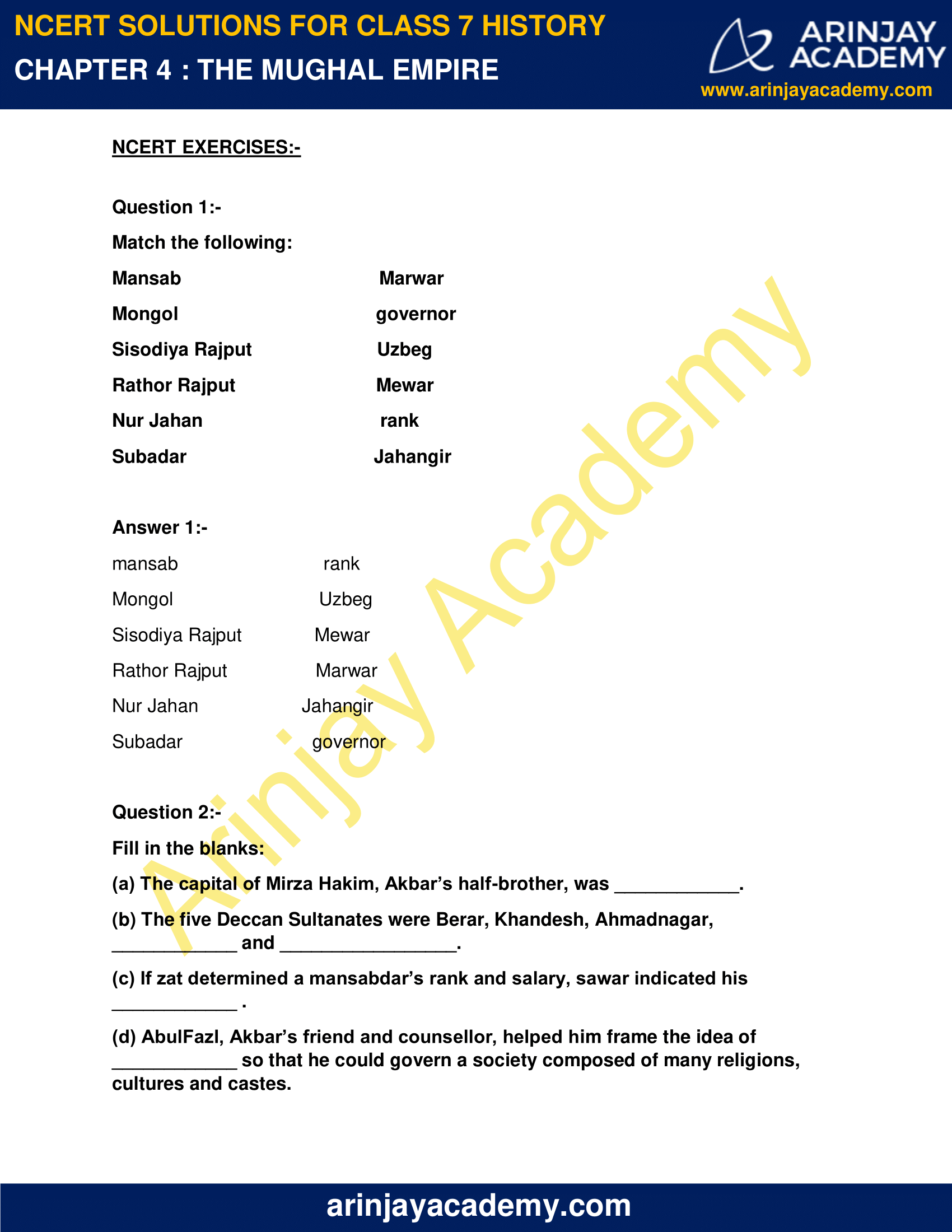 NCERT Solutions For Class 7 History Chapter 4 The Mughal Empire ncert-solutions-for-class-7-history-chapter-4-the-mughal-empire