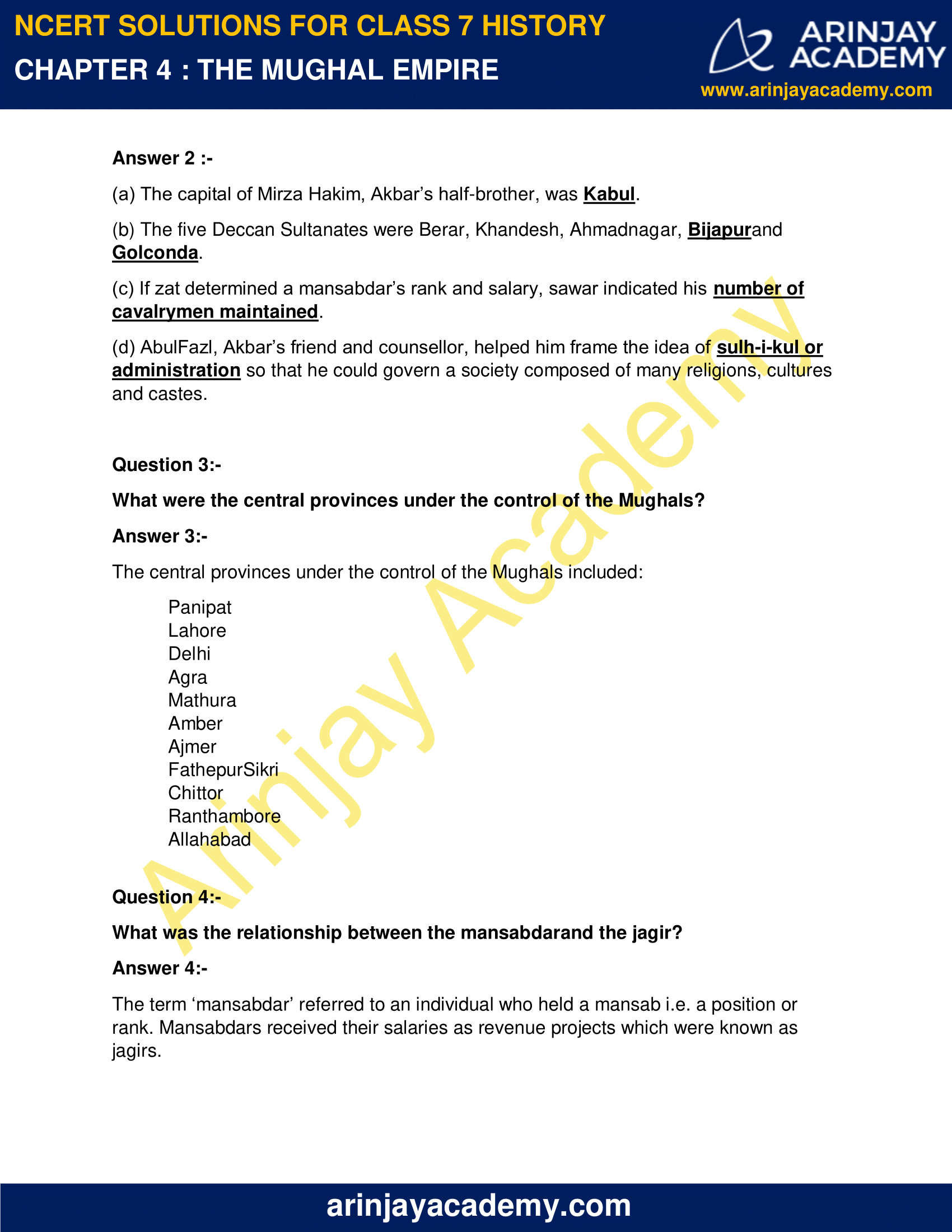 NCERT Solutions For Class 7 History Chapter 4 The Mughal Empire NCERT Solutions For Class 7 History Chapter 4 The Mughal Empire