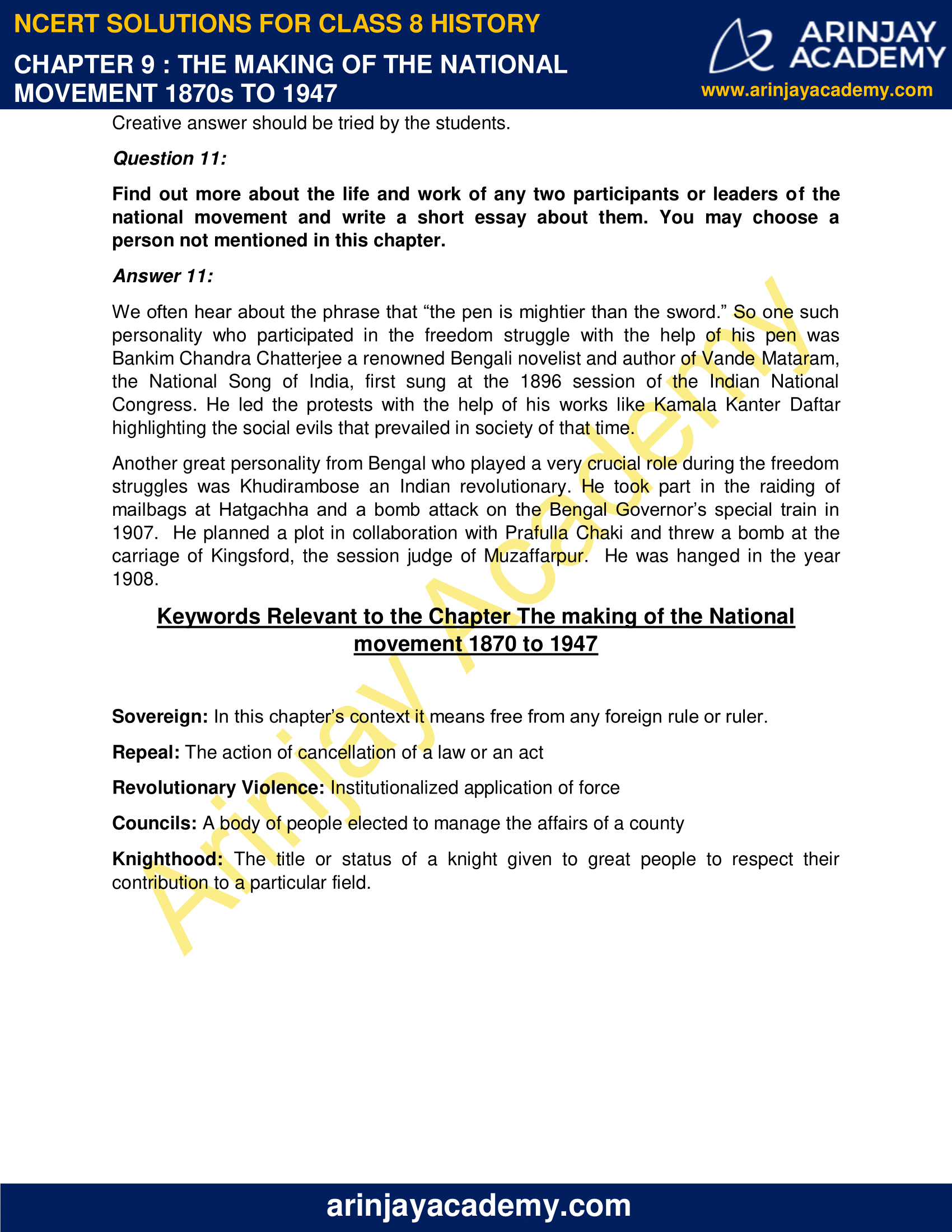 Ncert Solutions For Class 8 History Chapter 9 Arinjay Academy