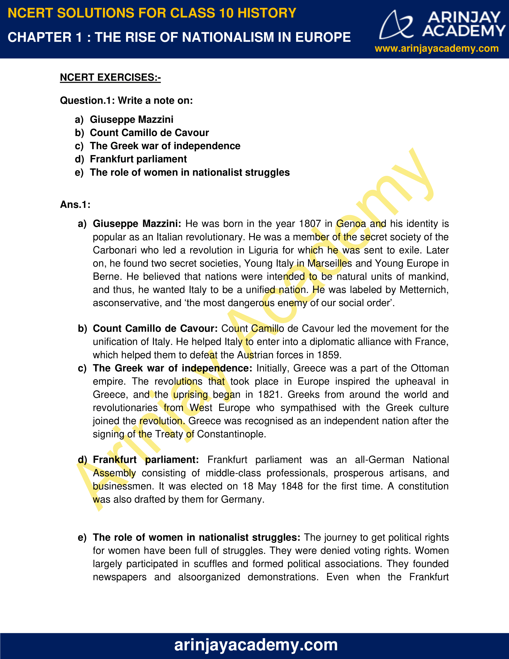 Class 10th Ncert Based Notes History Ch 1 Nationalism In Europe Porn