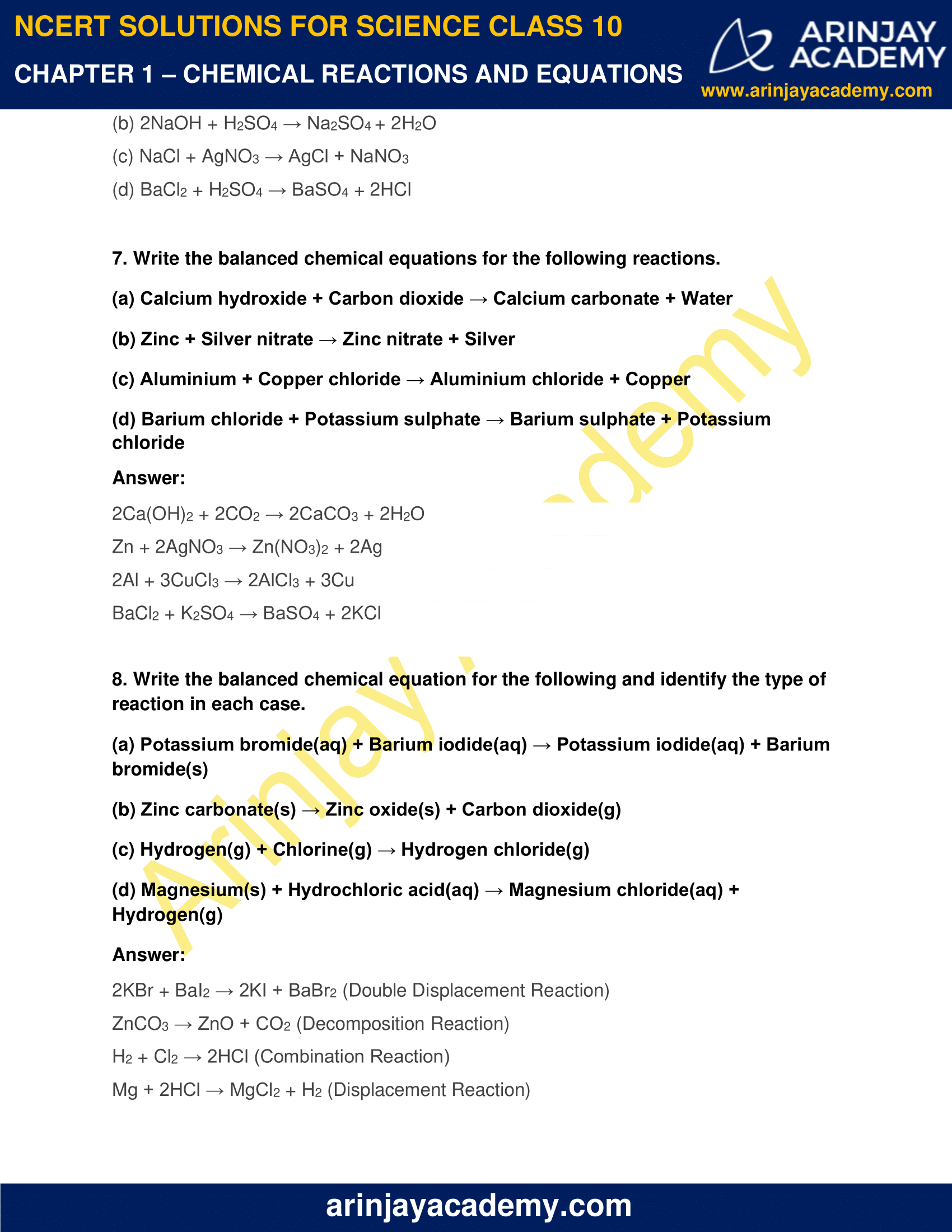 NCERT Solutions For Class 10 Science Chapter 1 Arinjay Academy