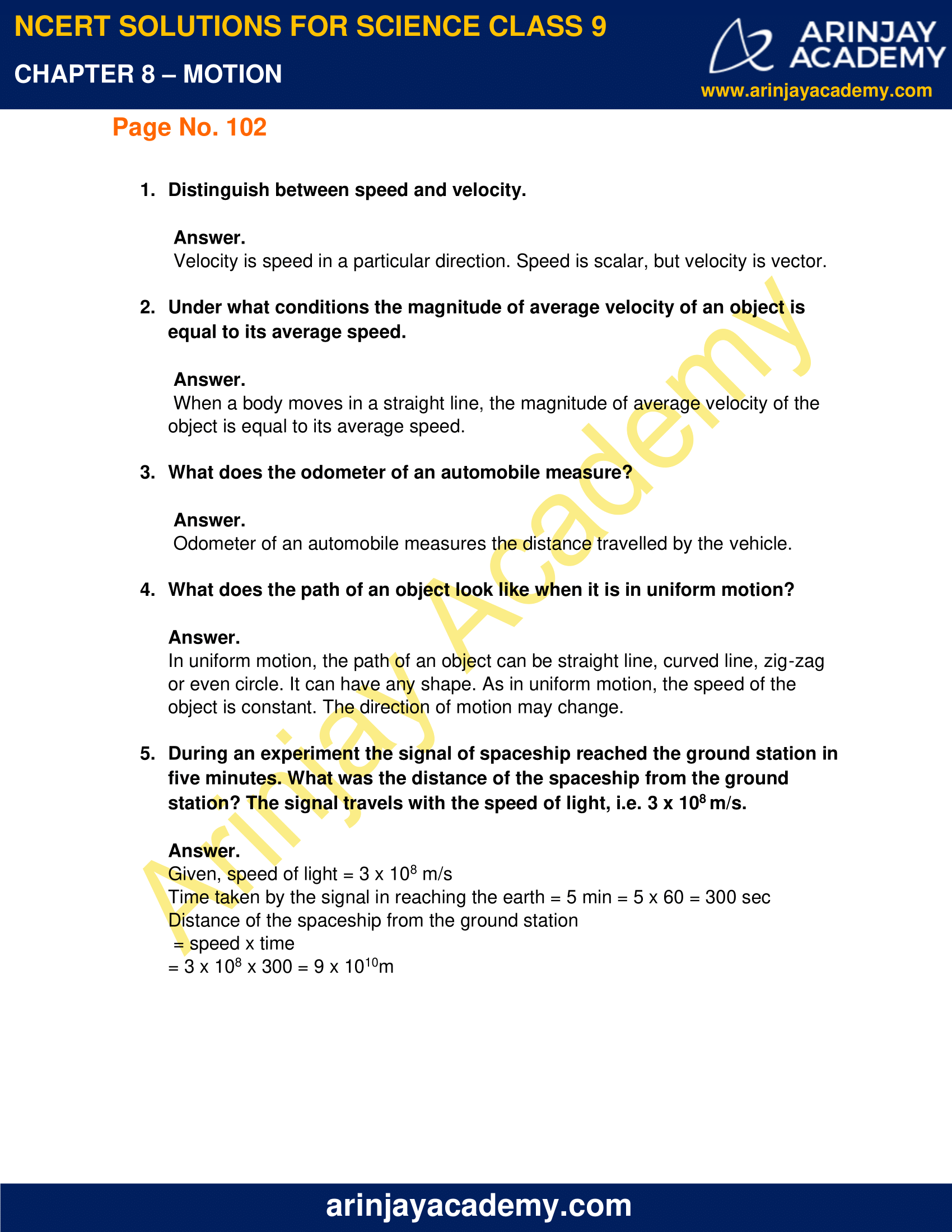NCERT Solutions For Class 9 Science Chapter 8 Motion