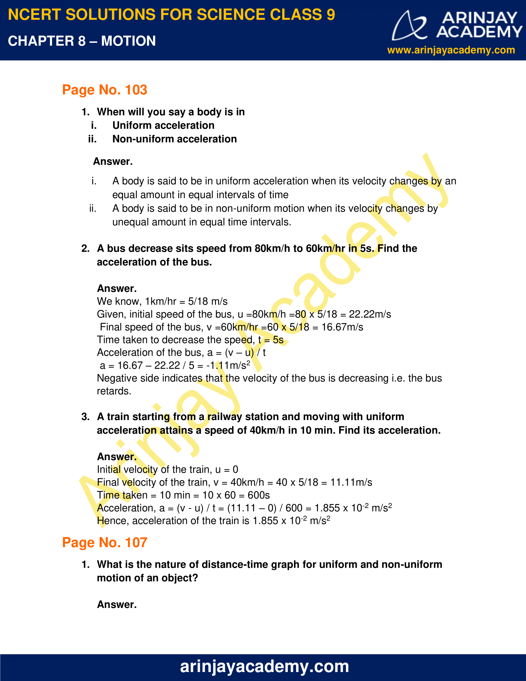 NCERT Solutions For Class 9 Science Chapter 8 Motion