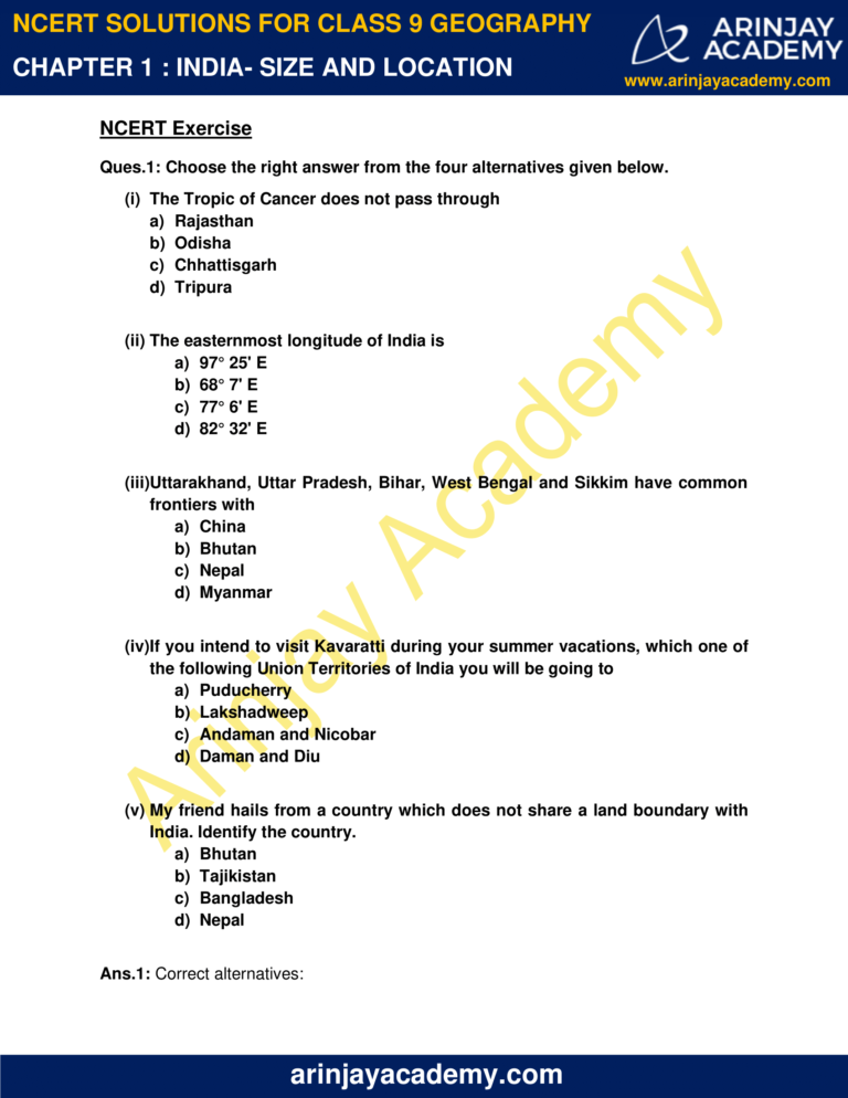 NCERT Solutions For Class 9 Geography Chapter 1 Arinjay Academy NCERT Solutions For Class 9 Geography Chapter 1 Arinjay Academy