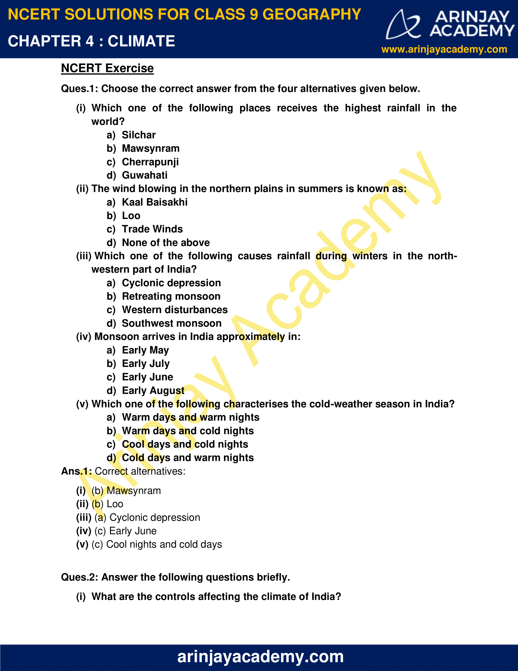 NCERT Solutions For Class 9 Geography Chapter 4 Arinjay Academy NCERT Solutions For Class 9 Geography Chapter 4 Arinjay Academy